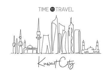 One continuous line drawing of kuwait city Vector Image
