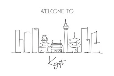 Single continuous line drawing of kyoto city Vector Image