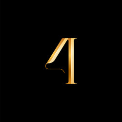 3d arabic numeral 4 alphabet elegant golden font Vector Image
