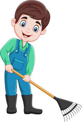 Cartoon farmer holding a rake Royalty Free Vector Image