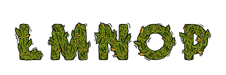 Decorative green marijuana alphabet design Vector Image