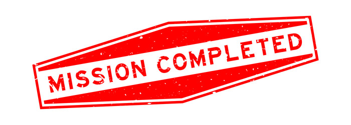 Grunge blue mission completed word hexagon rubber Vector Image