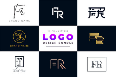 Initial letters fr monogram logo design bundle Vector Image