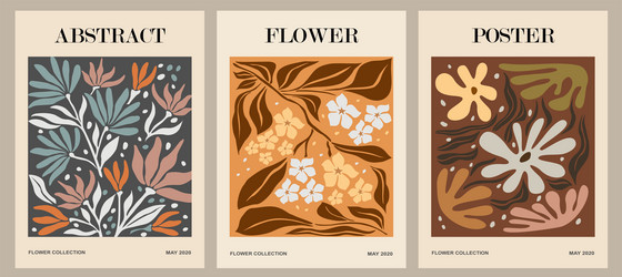 Abstract flower posters modern art set Royalty Free Vector