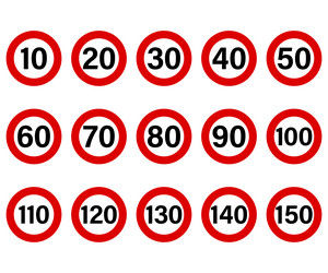 Speed limit signs set or road collection Vector Image