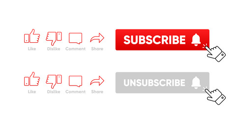 Clicking subscribe button like comment and share Vector Image