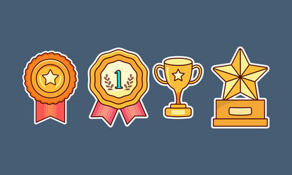Trophy and winning cup sticker icons coloring Vector Image