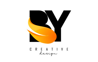 Creative blue letters by b y logo with leading Vector Image