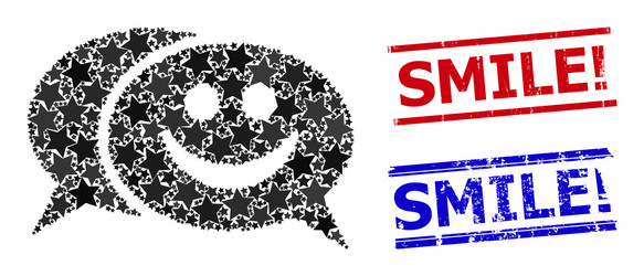 Happy chat triangle icon and distress smile Vector Image