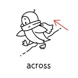 Preposition of movement penguin walks across Vector Image