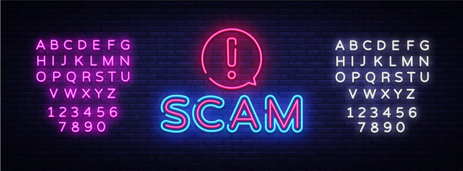 Scam alert neon sign design Royalty Free Vector Image