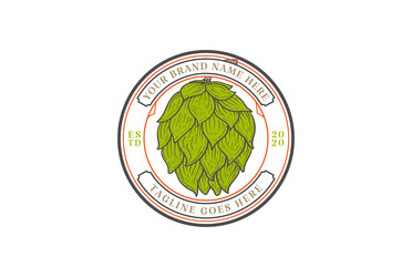 Vintage hops flower with wheat laurel leaf badge Vector Image