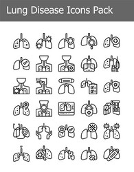 Lung disease icons such as copd cough Royalty Free Vector