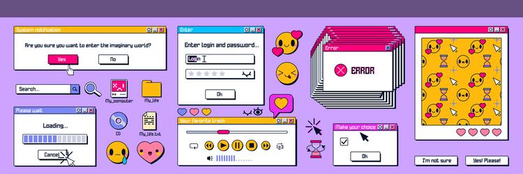 Y2k windows on computer pc desktop retro screen Vector Image