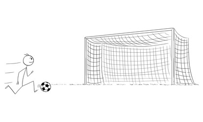 Business goal soccer metaphor cartoon stick figure