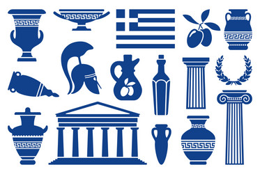 Greek vases blue and white flat Royalty Free Vector Image
