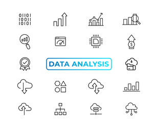 Big data analysis thin line icon set data Vector Image