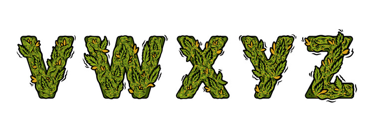 Decorative green marijuana alphabet design Vector Image