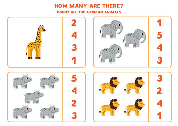 Counting game with cute african animals Royalty Free Vector