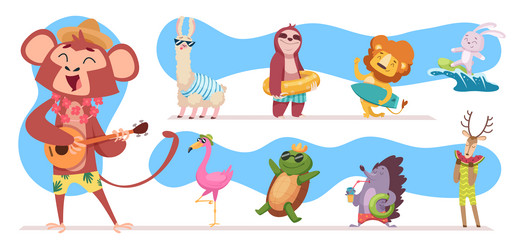 Summer animals cards cute wild cartoon animals Vector Image