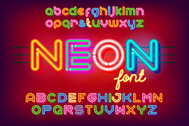 Neon font text lamp sign alphabet Royalty Free Vector Image