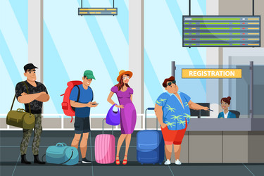 People stand in queue at ticket office man paying Vector Image