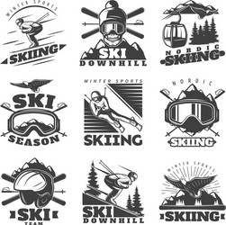Set of nordic skiing labels and emblems Royalty Free Vector