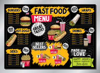 Burger bar menu template - a4 card burgers sides Vector Image