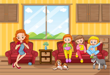Scene with family having a good time at home Vector Image