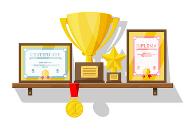 Award trophy set isolated gold cup medal star Vector Image