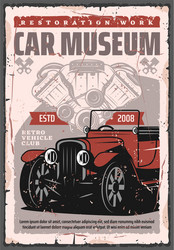 Motor show retro poster with old vintage vehicles Vector Image