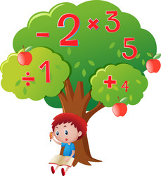 A young boy standing under big tree Royalty Free Vector