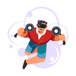 Man in vr glasses interacts virtual gaming Vector Image