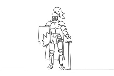 Continuous one line drawing medieval knight Vector Image
