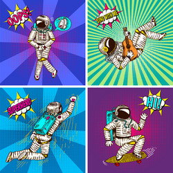 Pop art astronaut soaring or flying on rocket Vector Image
