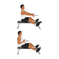 Man doing seated low cable back rows exercise Vector Image