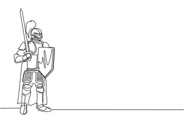 Single one line drawing medieval knight in armor Vector Image