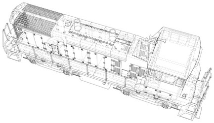 Train engines technical wire-frame Royalty Free Vector Image