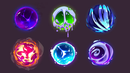 Cartoon set of magic energy balls Royalty Free Vector Image