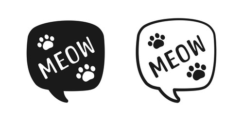 Meow speech bubble silhouette and outline set Vector Image