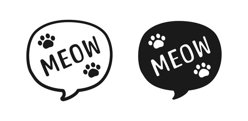 Meow speech bubble silhouette and outline set Vector Image