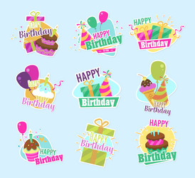 Variety happy birthday emblems Royalty Free Vector Image
