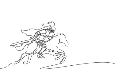 Single continuous line drawing medieval knight Vector Image
