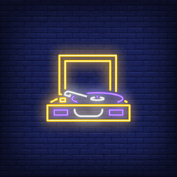 Vinyl record player neon sign Royalty Free Vector Image