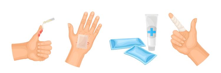 Hands with injured skin and wound first aid Vector Image