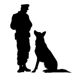 Security guard and dog standing silhouette Vector Image