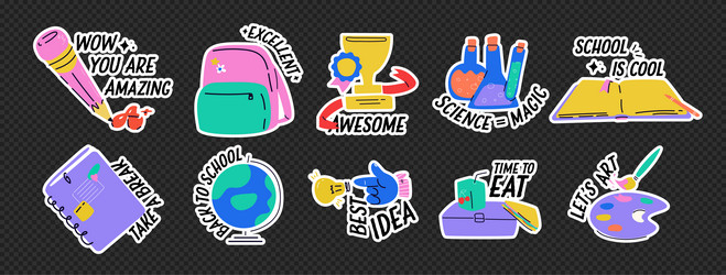 A set of modern back-to-school-themed stickers Vector Image