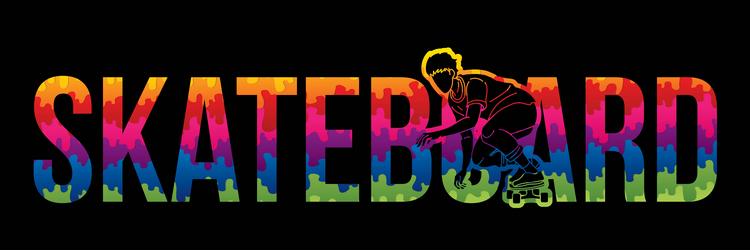 Skateboard text designed with skateboarder action Vector Image