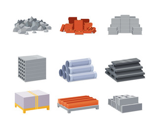 Cartoon building materials slabs bricks metal Vector Image
