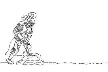 Single one line drawing medieval knight in armor Vector Image